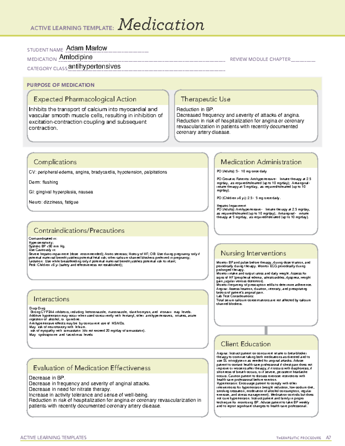 Amlodipine - asd - ACTIVE LEARNING TEMPLATES THERAPEUTIC PROCEDURE A ...