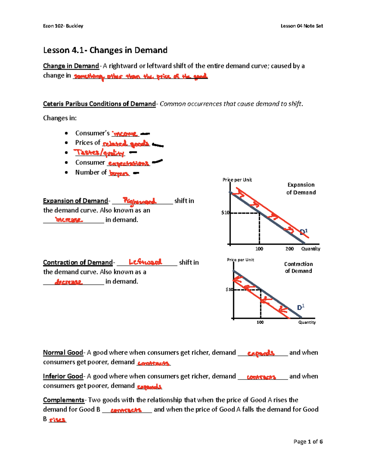 Lesson 04 Note Set - Lesson 4- Changes in Demand Change in Demand - A ...