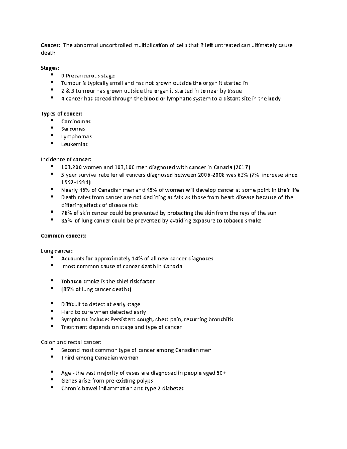 1001a lecture 7 - Cancer:death The abnormal uncontrolled multiplication ...