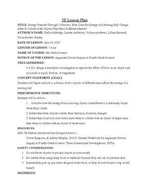 5E Final Lesson Plan CI 4355 - 5E Lesson Plan TITLE: Energy Transfer ...
