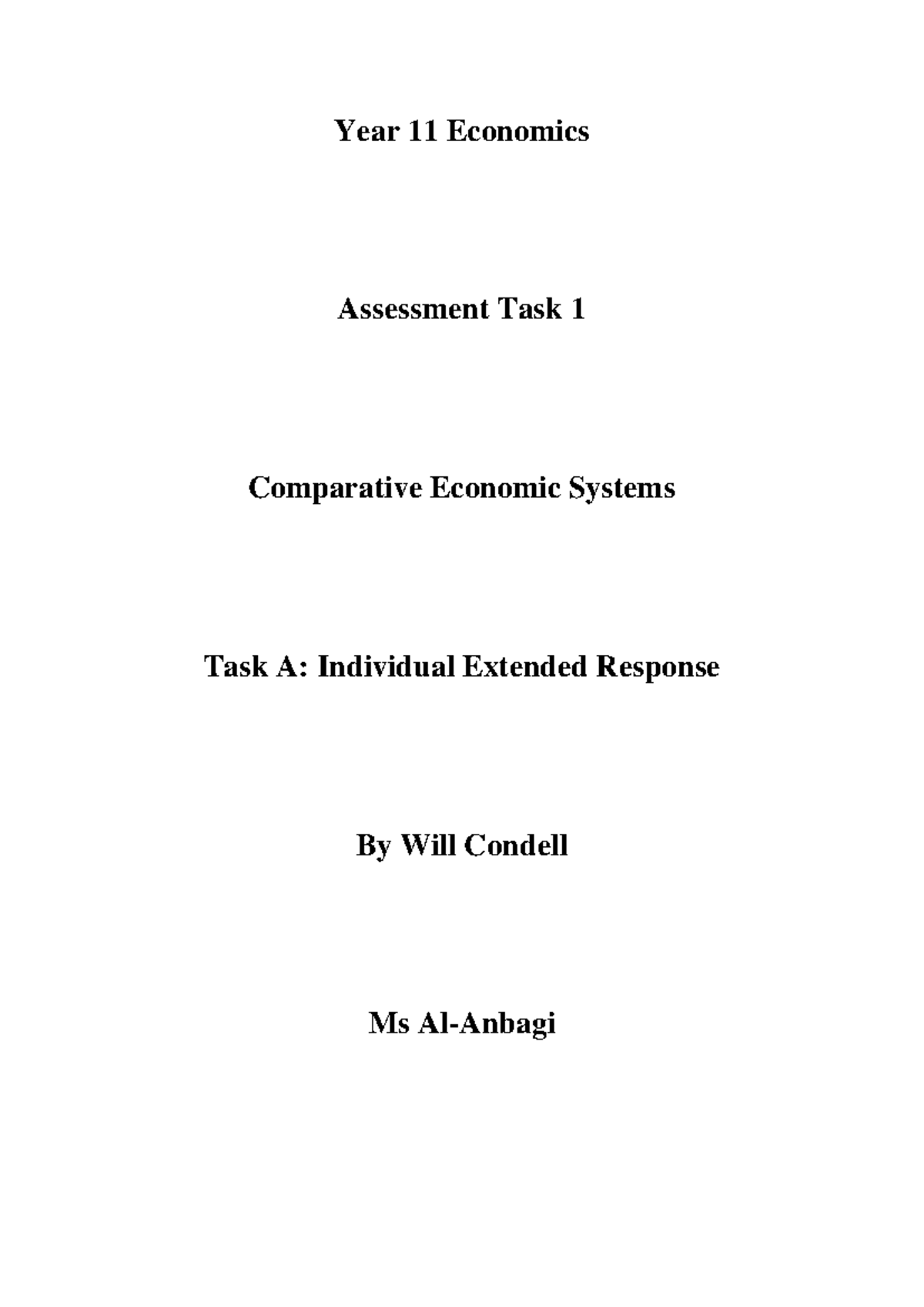 Year 11 Economics Assessment - Australia and China are two separate ...