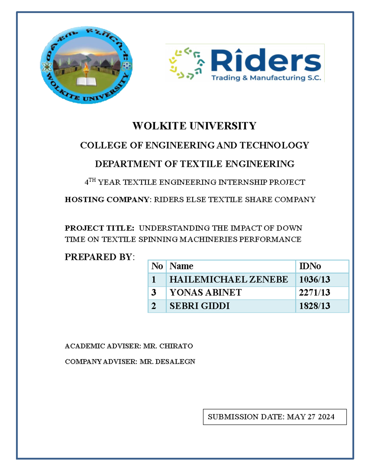 Final Internship Project - WOLKITE UNIVERSITY COLLEGE OF ENGINEERING ...