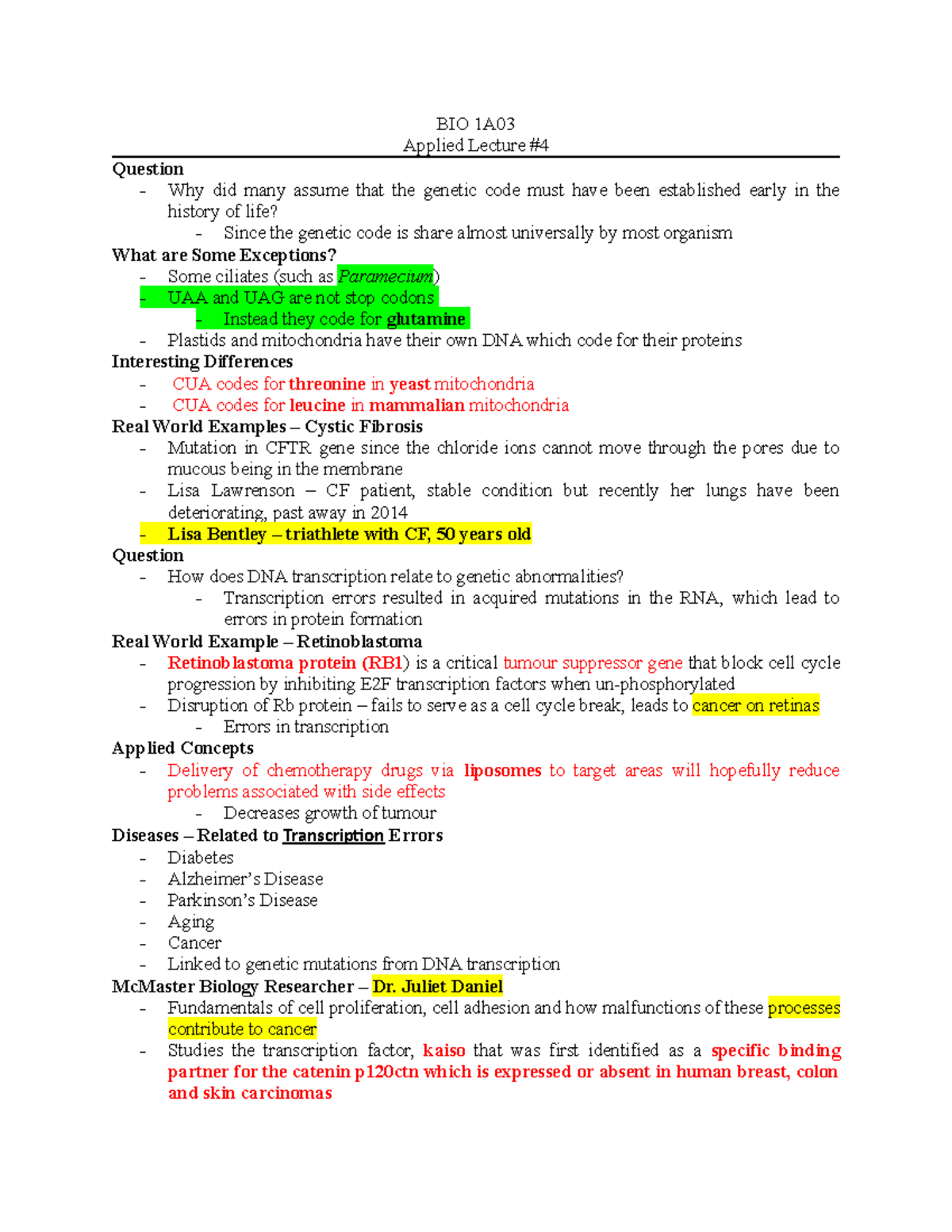 BIO 1A03 App.Lecture 4 - BIO 1A03 Applied Lecture Question Why did many ...