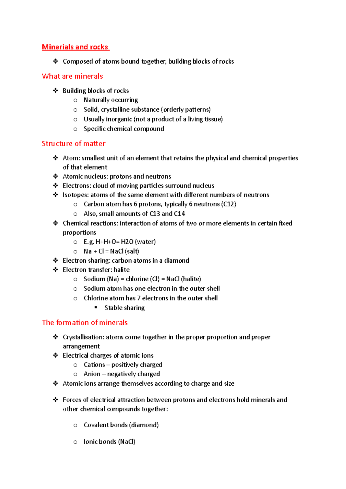 Materials and rocks - Lecture notes 3,4 - Minerials and rocks Composed ...