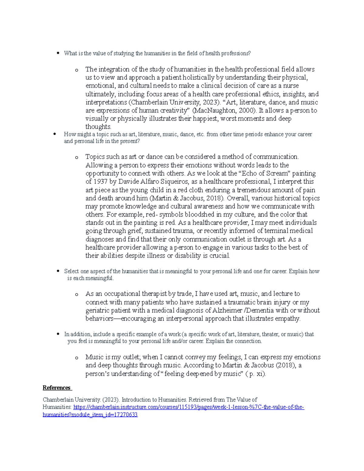 Hum 303- Week 1-The Value of the Humanities - What is the value of ...