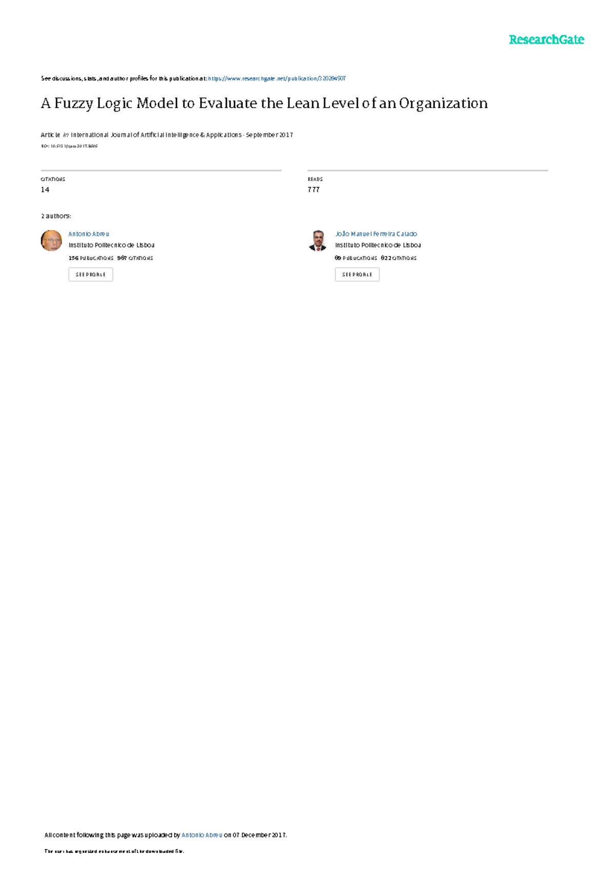 A Fuzzy Logic Model to Evaluate the Lean Level of - 5121/ijaia. CITATIONS 14 READS 777 2 authors ...