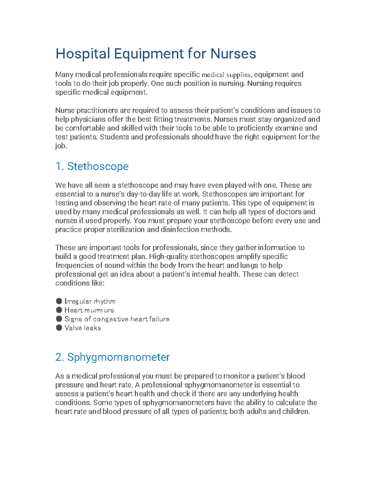 Handout Nursing I 2 - Internal medicine - Hospital Equipment for Nurses ...