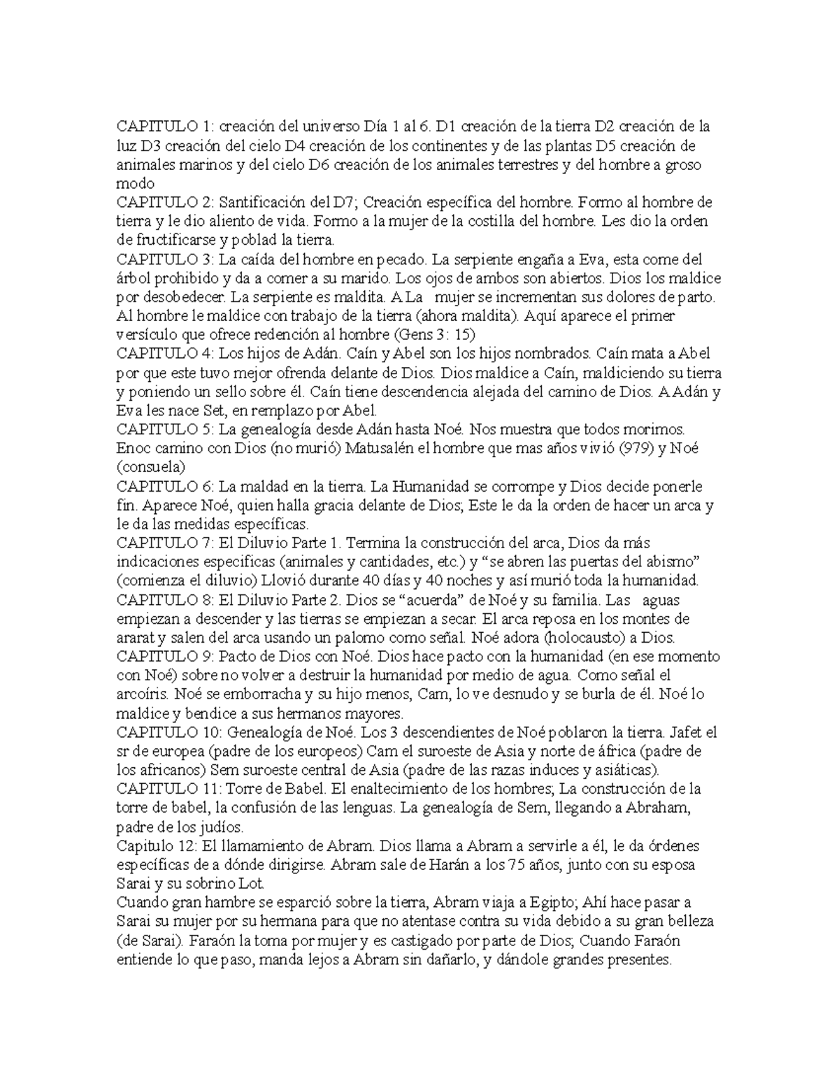 Resumen del génesis 1-50 - CAPITULO 1: del universo 1 al 6. D1 de la ...