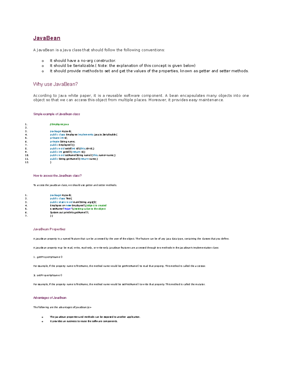 Serialization - Important topics from java - JavaBean A JavaBean is a Java class that should ...