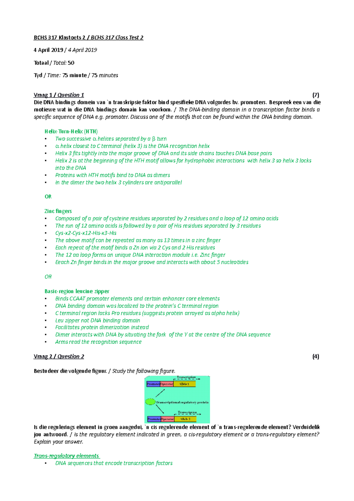 2019 0403 BCHS317 Class test 2 memo - BCHS 317 Klastoets 2 / BCHS 317 ...