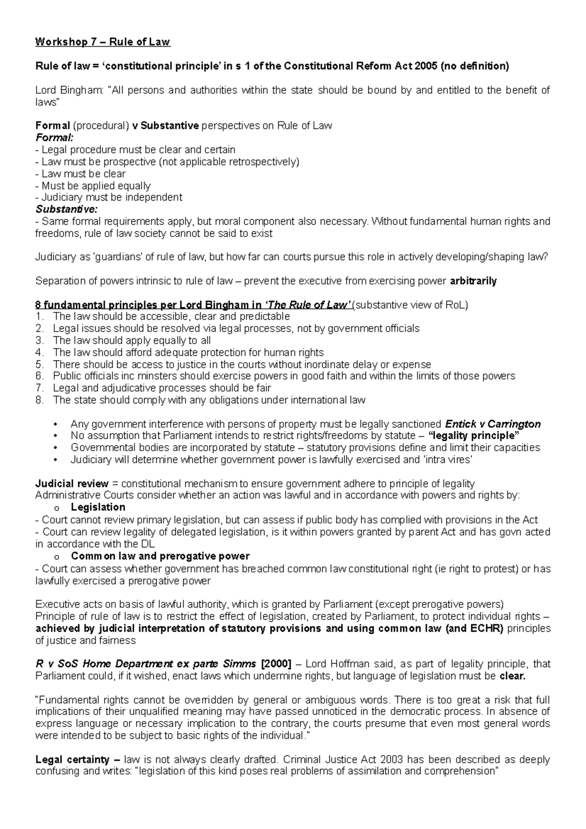 7 Rule of Law - Rule of Law - Workshop 7 – Rule of Law Rule of law ...