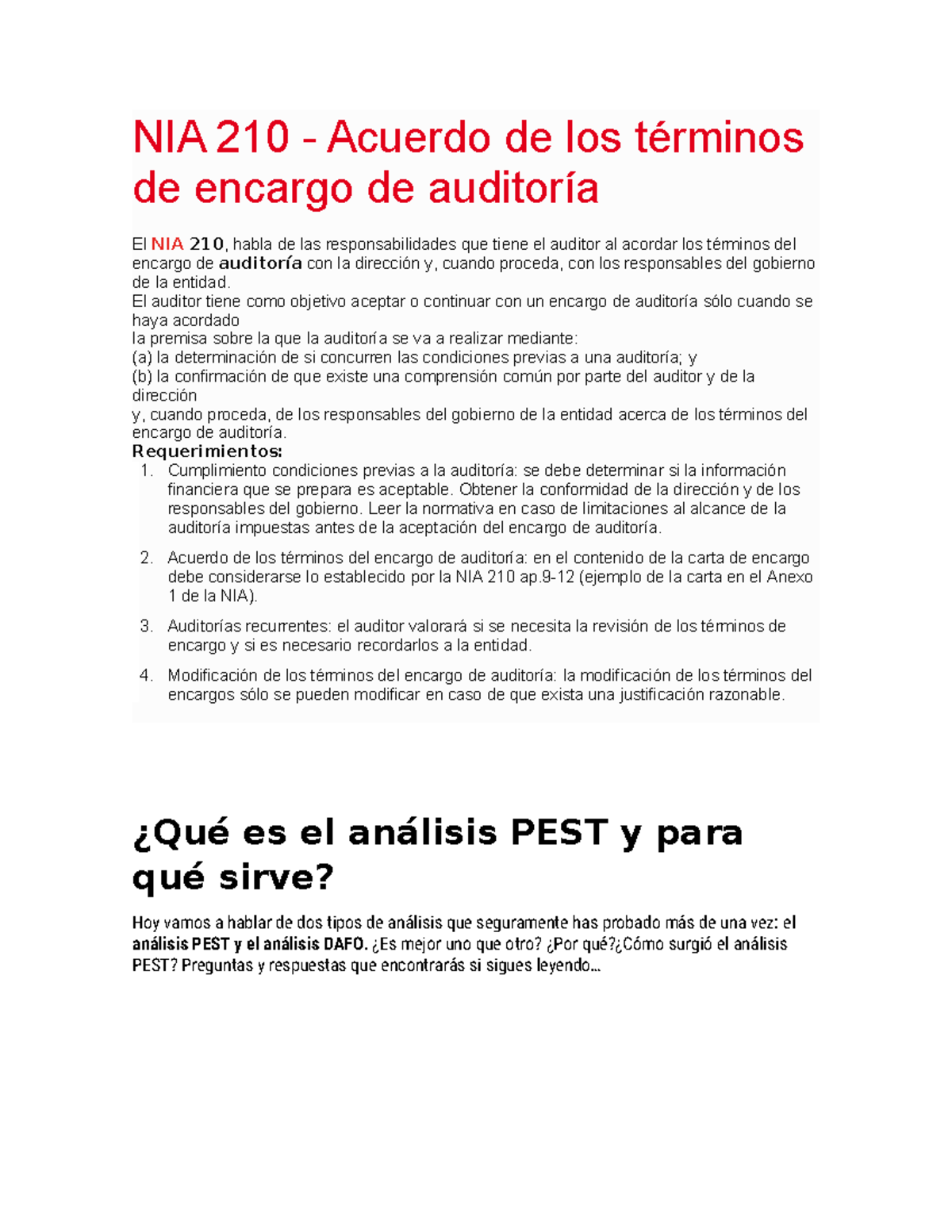 INFO Exposicion Auditoria Financiera - NIA 210 - Acuerdo de los ...