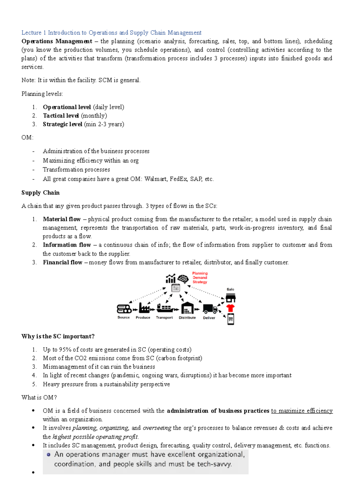 OM notes - INTRODUCTION TO OPERATIONS AND SUPPLY CHAIN MANAGEMENT CECIL ...