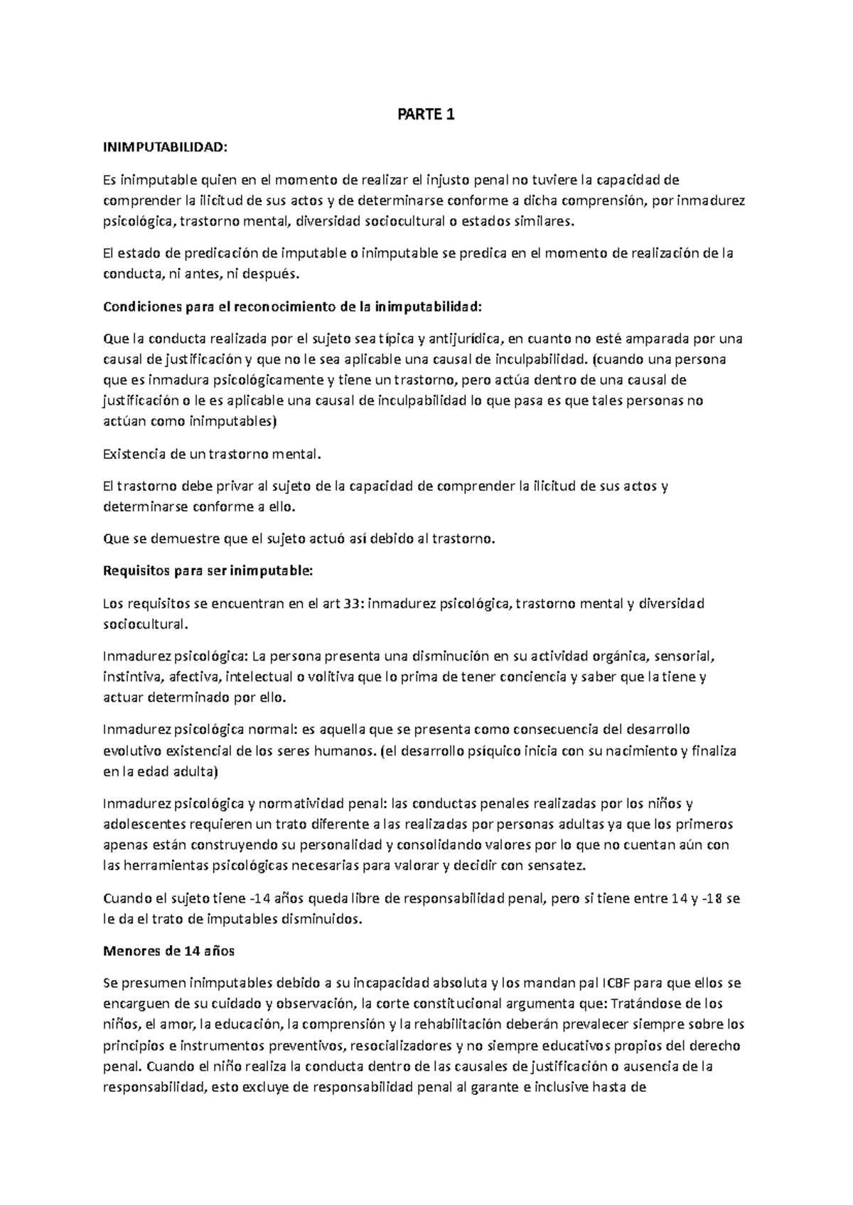 Inimputabilidad Completa - PARTE 1 INIMPUTABILIDAD: Es inimputable ...