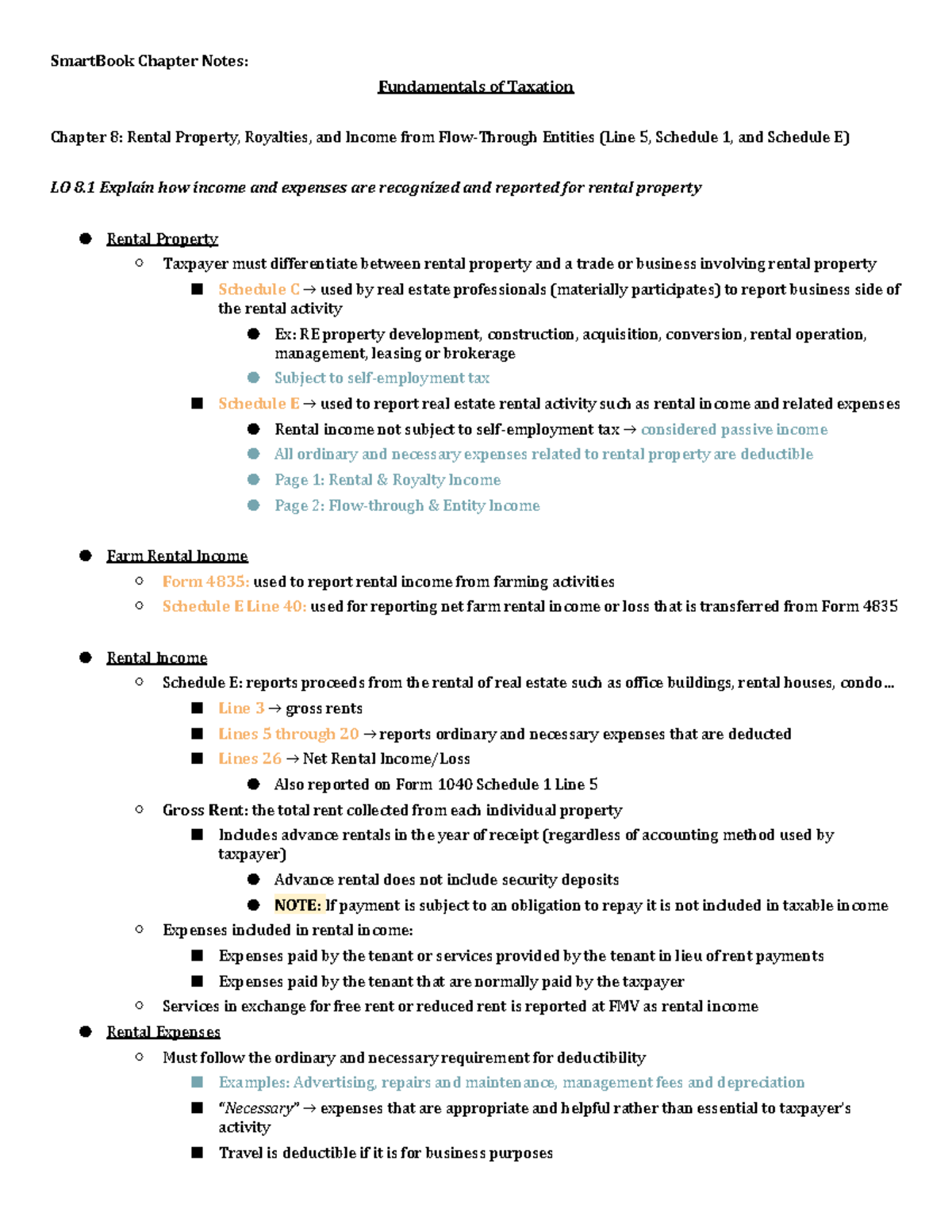 Mc Graw Hill Fundamentals of Taxation Ana Cruz 16e Chapter 8 Notes ...