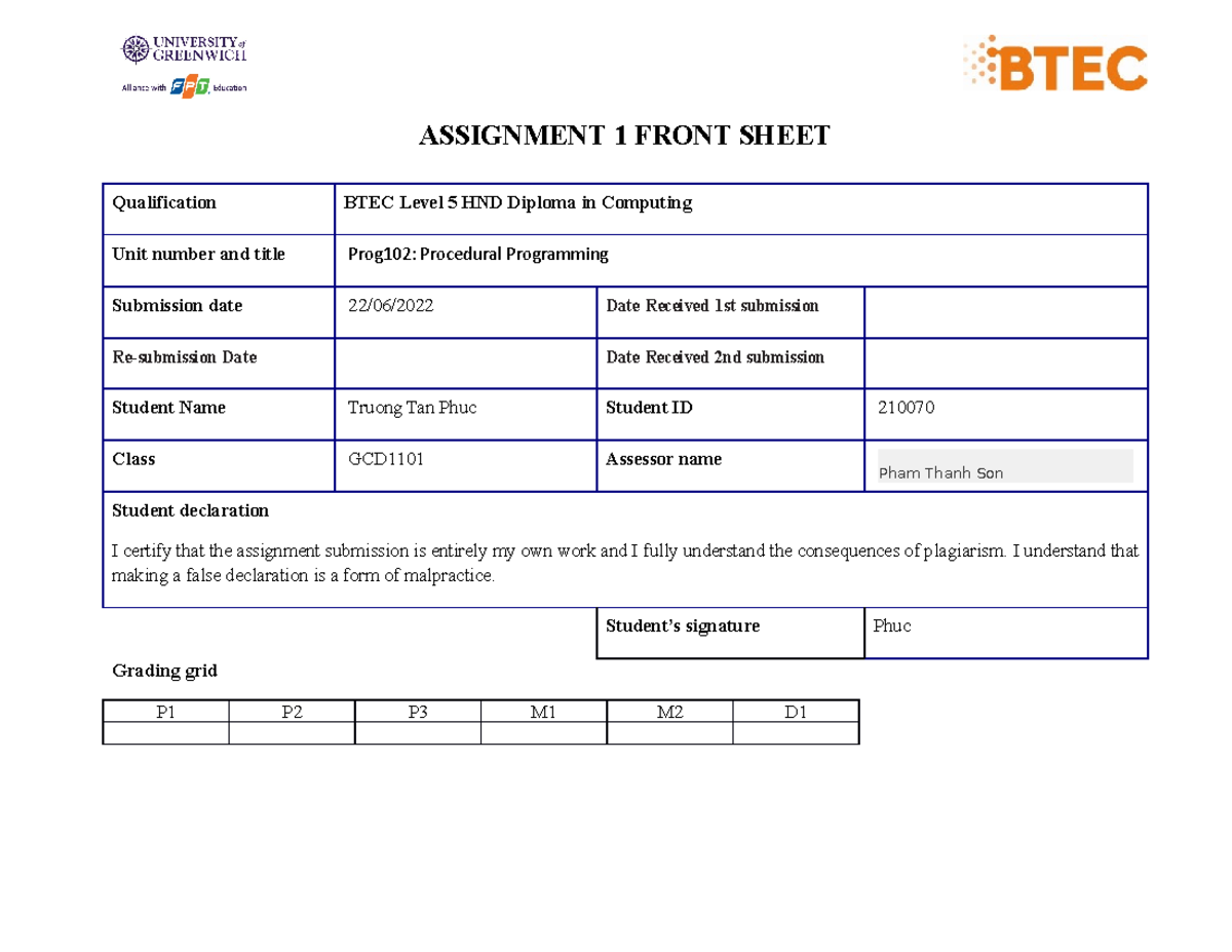 Prog102 - Assignment 1 frontsheet - Local Area Network - Studocu