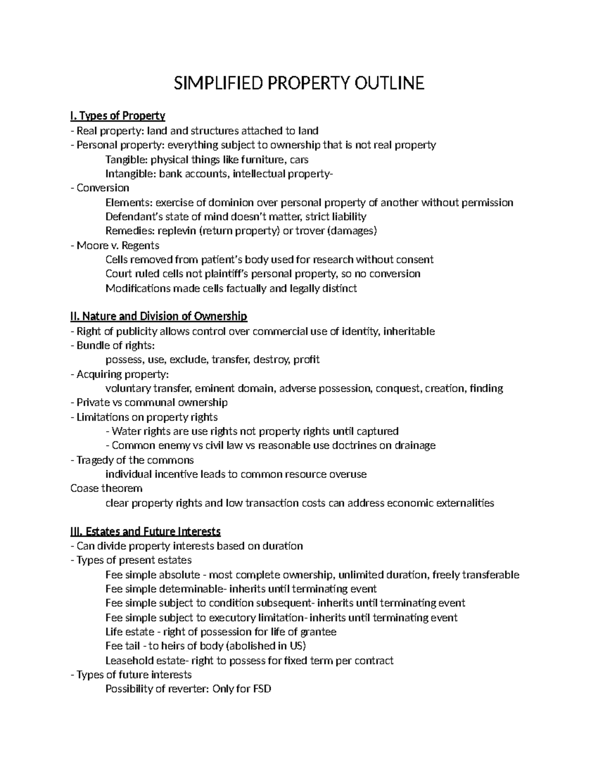 Simplified Property Outline - SIMPLIFIED PROPERTY OUTLINE I. Types of ...