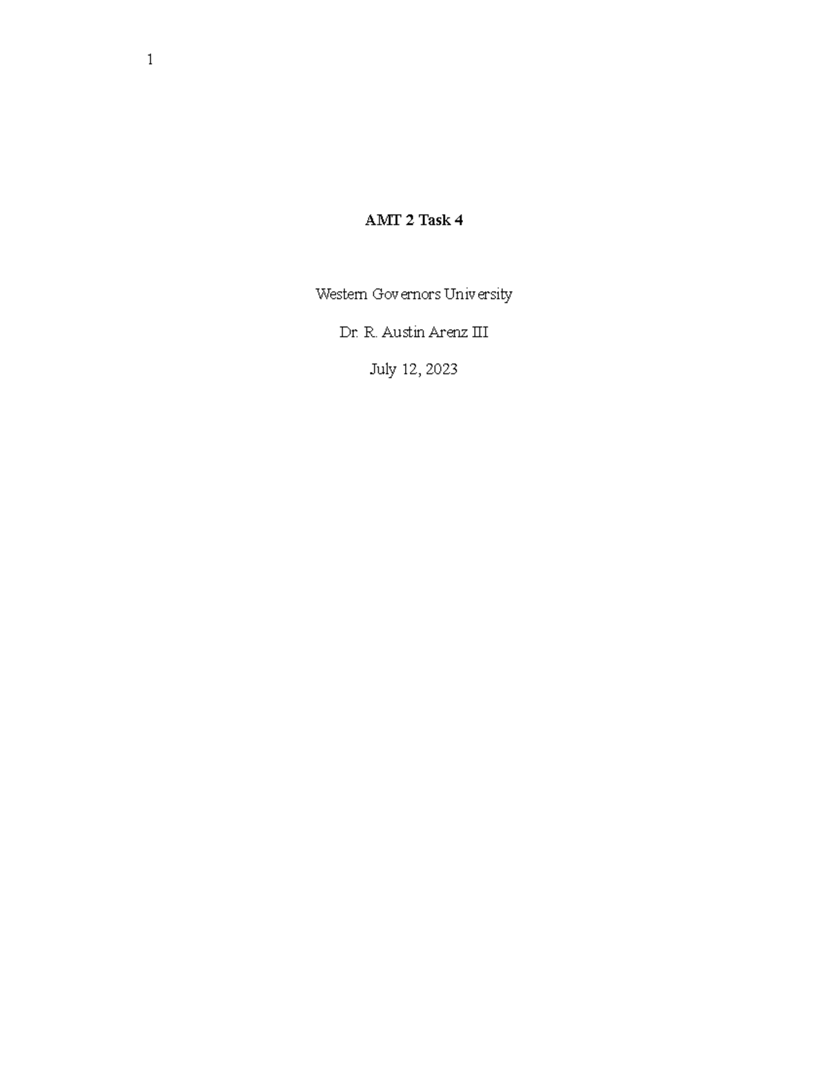 AMT 2 Task 4 - Task 4 paper - AMT 2 Task 4 Western Governors University ...