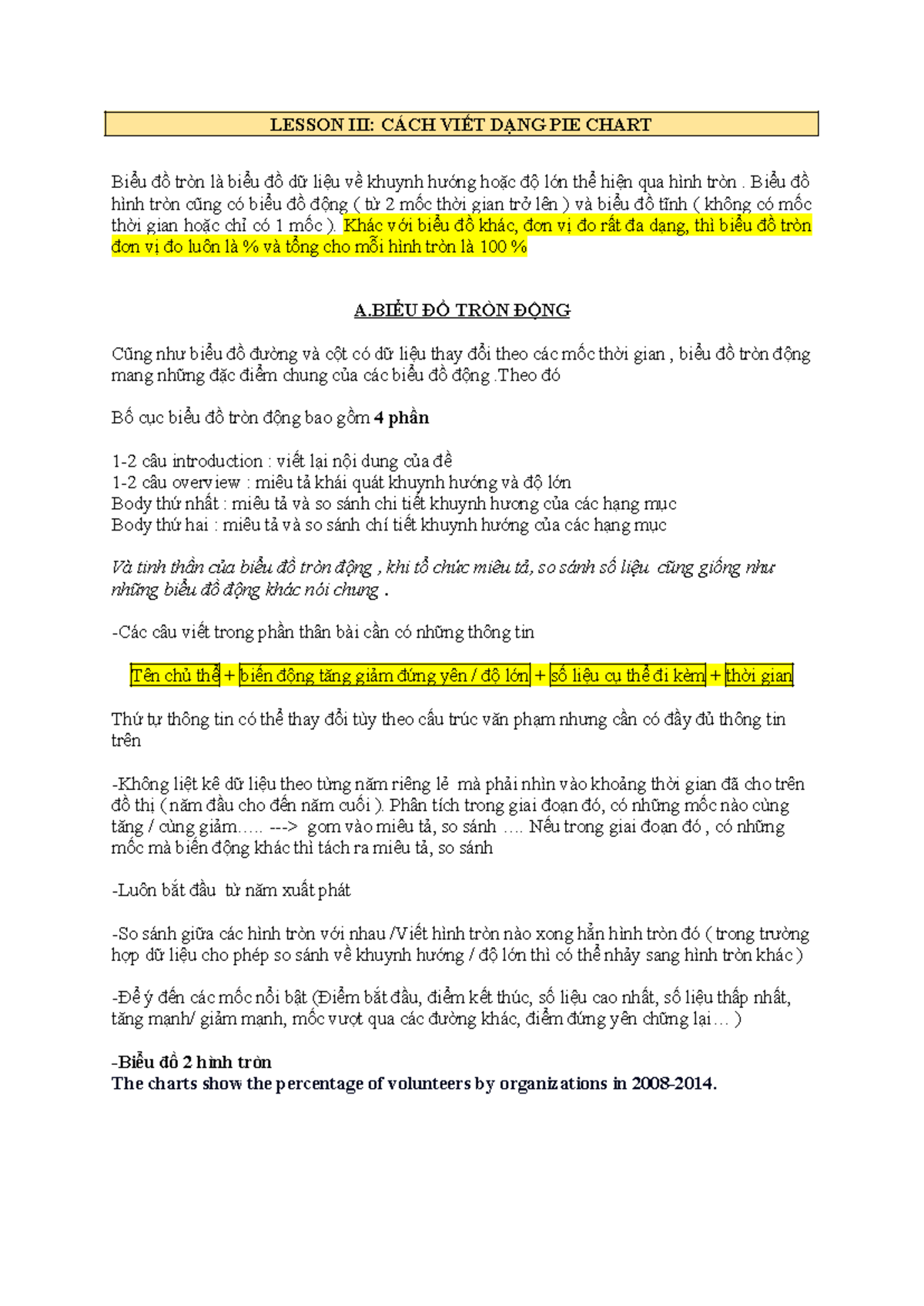 TASK I Lesson III - PIE Chart - LESSON III: CÁCH VIẾT DẠNG PIE CHART ...