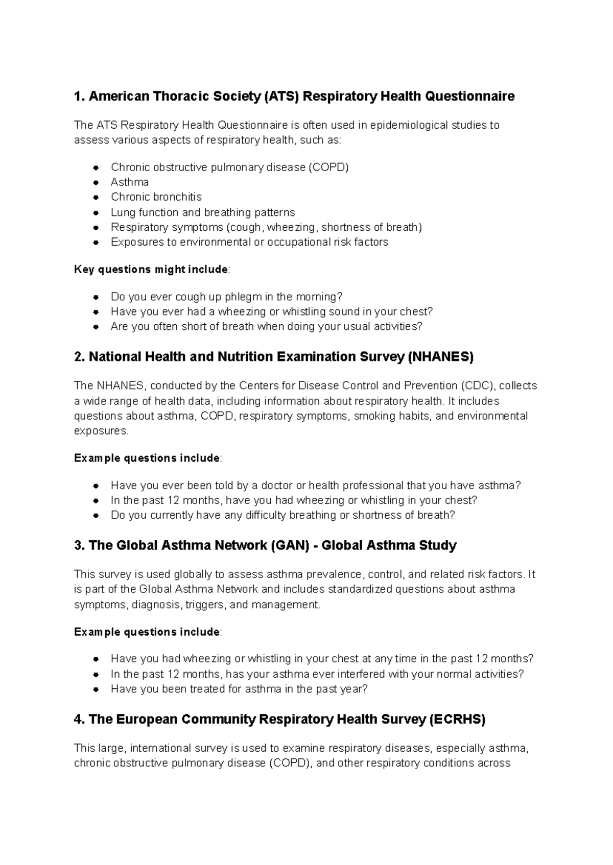 Health Surveys - notes - 1. American Thoracic Society (ATS) Respiratory ...