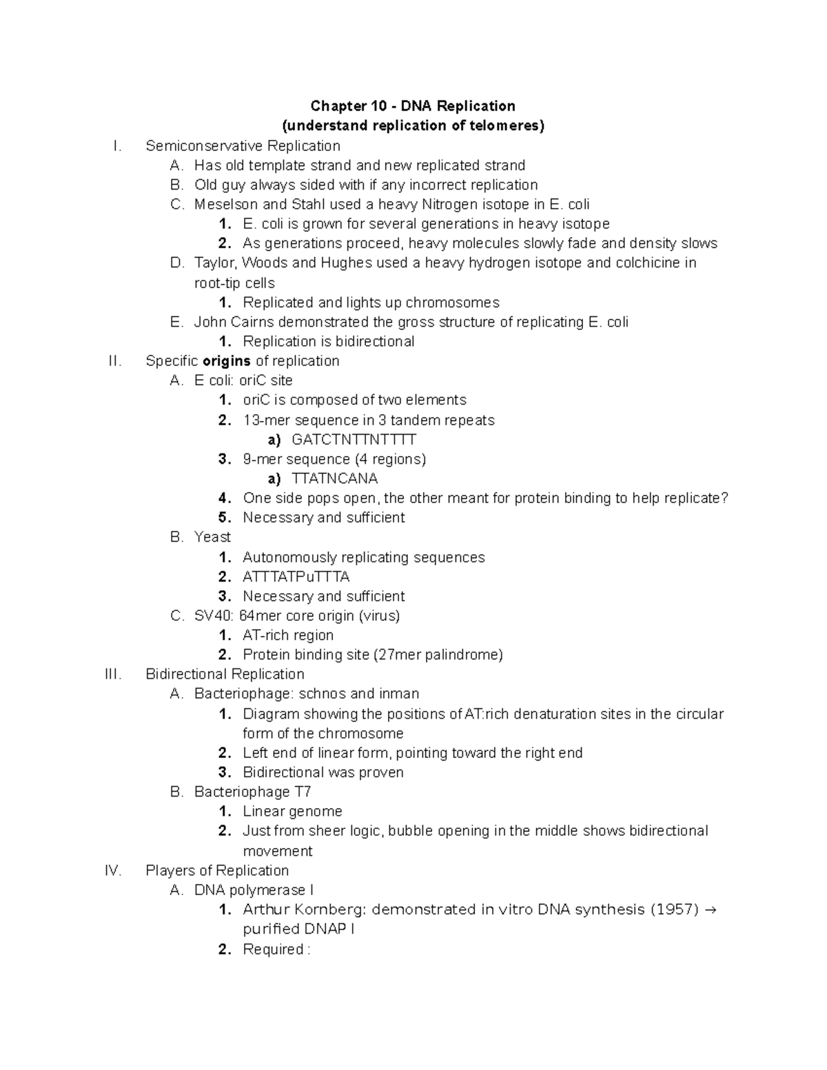 DNA Replication Overview - Chapter 10 - DNA Replication (understand ...