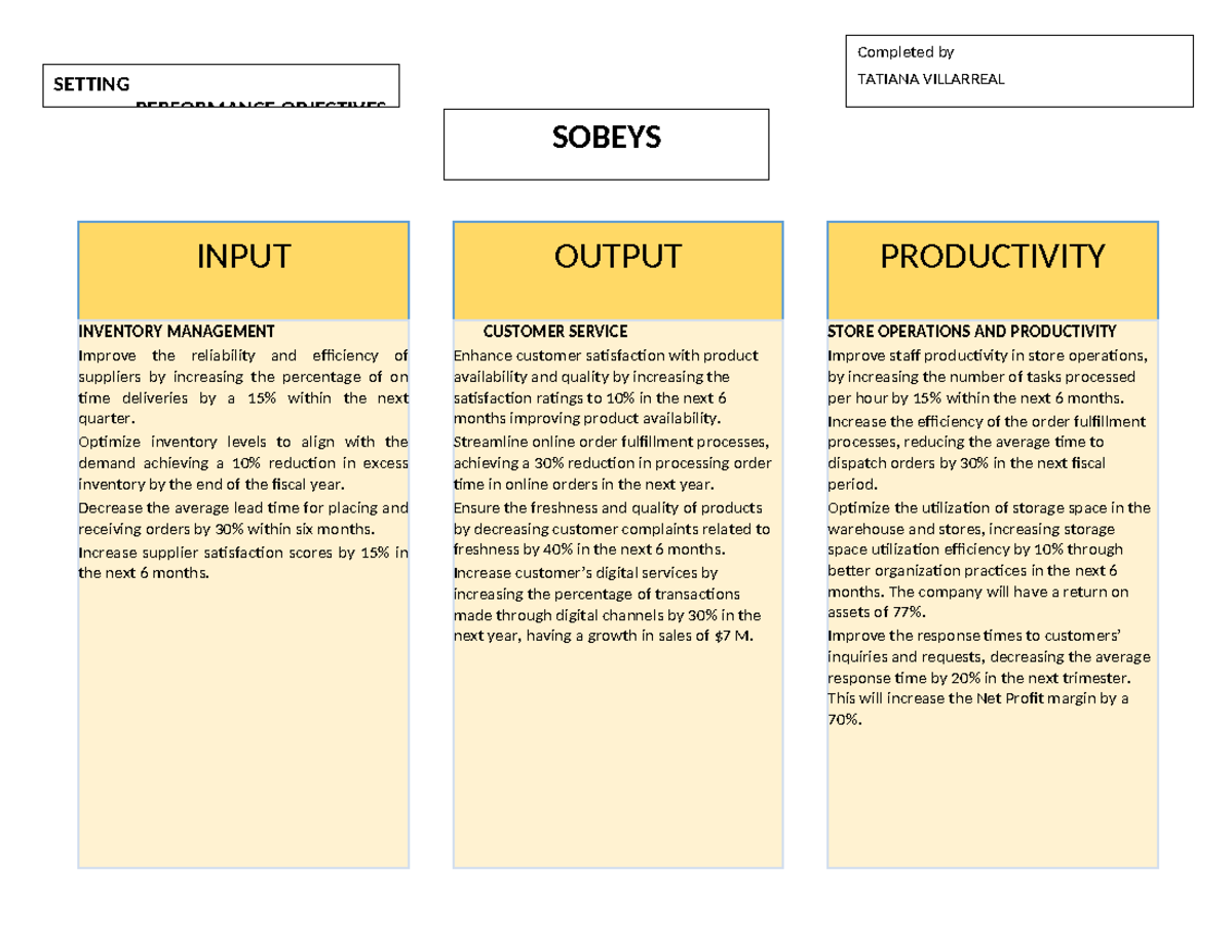 Activity 3 Setting Performance Objectives - SETTING PERFORMANCE OBJECTIVES Completed by TATIANA ...