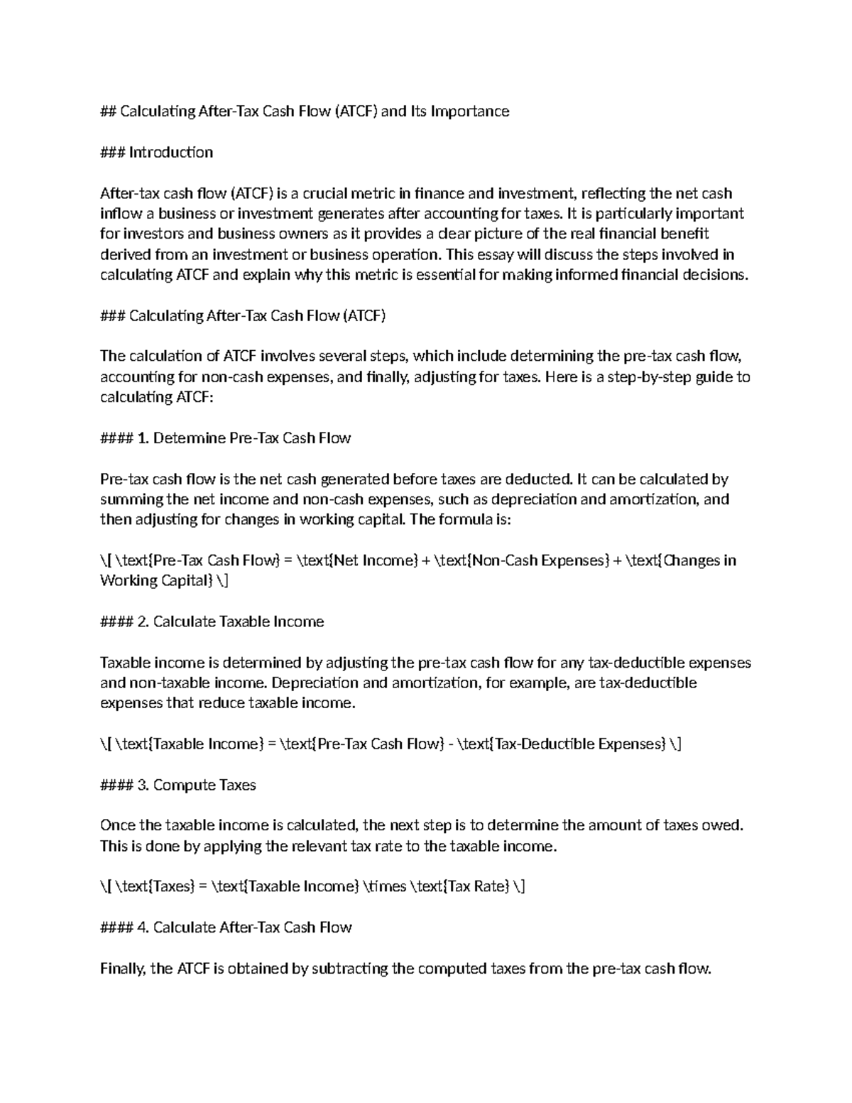 Calculating ATCF - Summary Introduction to Business and Management ...