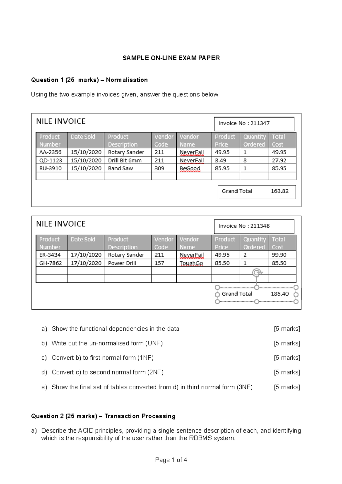 5COM1052 On-Line Exam Paper Example - SAMPLE ON-LINE EXAM PAPER ...
