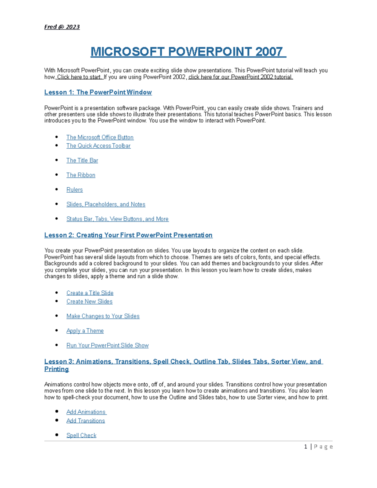 1 Ms Powerpoint - Computer Applications - MICROSOFT POWERPOINT 2007 ...