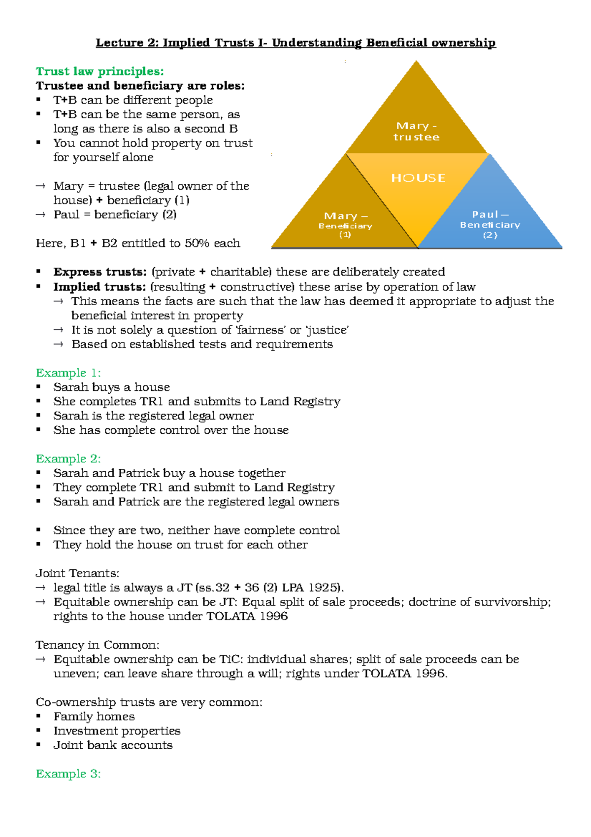 Lecture 2- Implied trusts, Understanding Beneficial Ownership - Lincoln ...
