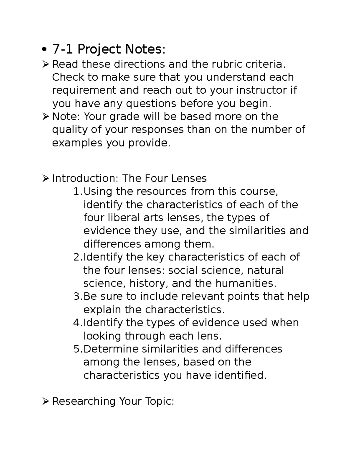 Module Seven Assignment Notes for perspectives in the liberal arts - 7 ...