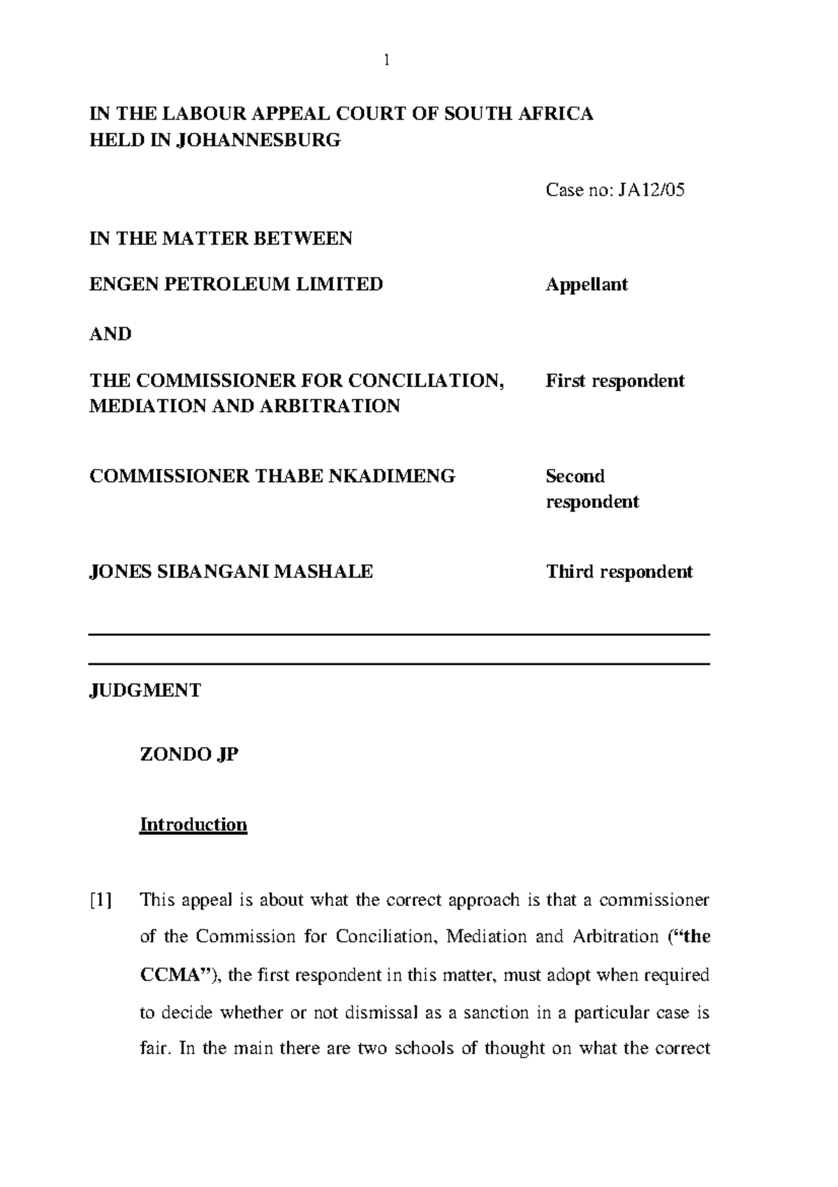 Engen Petroleum Limited CCMA CASE Judgment - IN THE LABOUR APPEAL COURT ...
