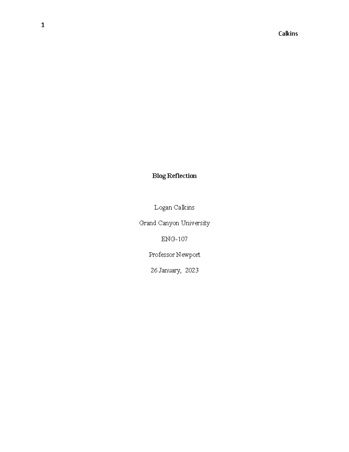 Blog Reflection - course work - 1 Calkins Blog Reflection Logan Calkins ...