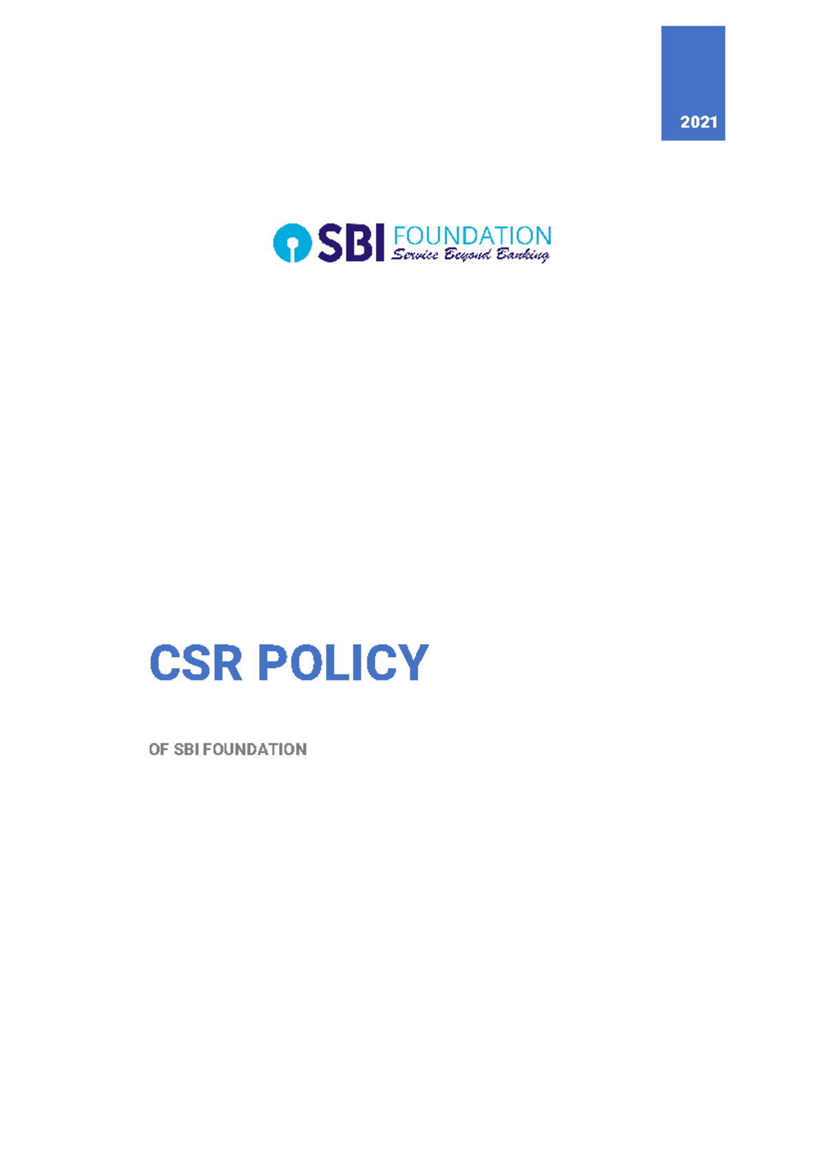 Revised CSR Policy of SBI Foundation Internal - 2021 CSR POLICY OF SBI ...