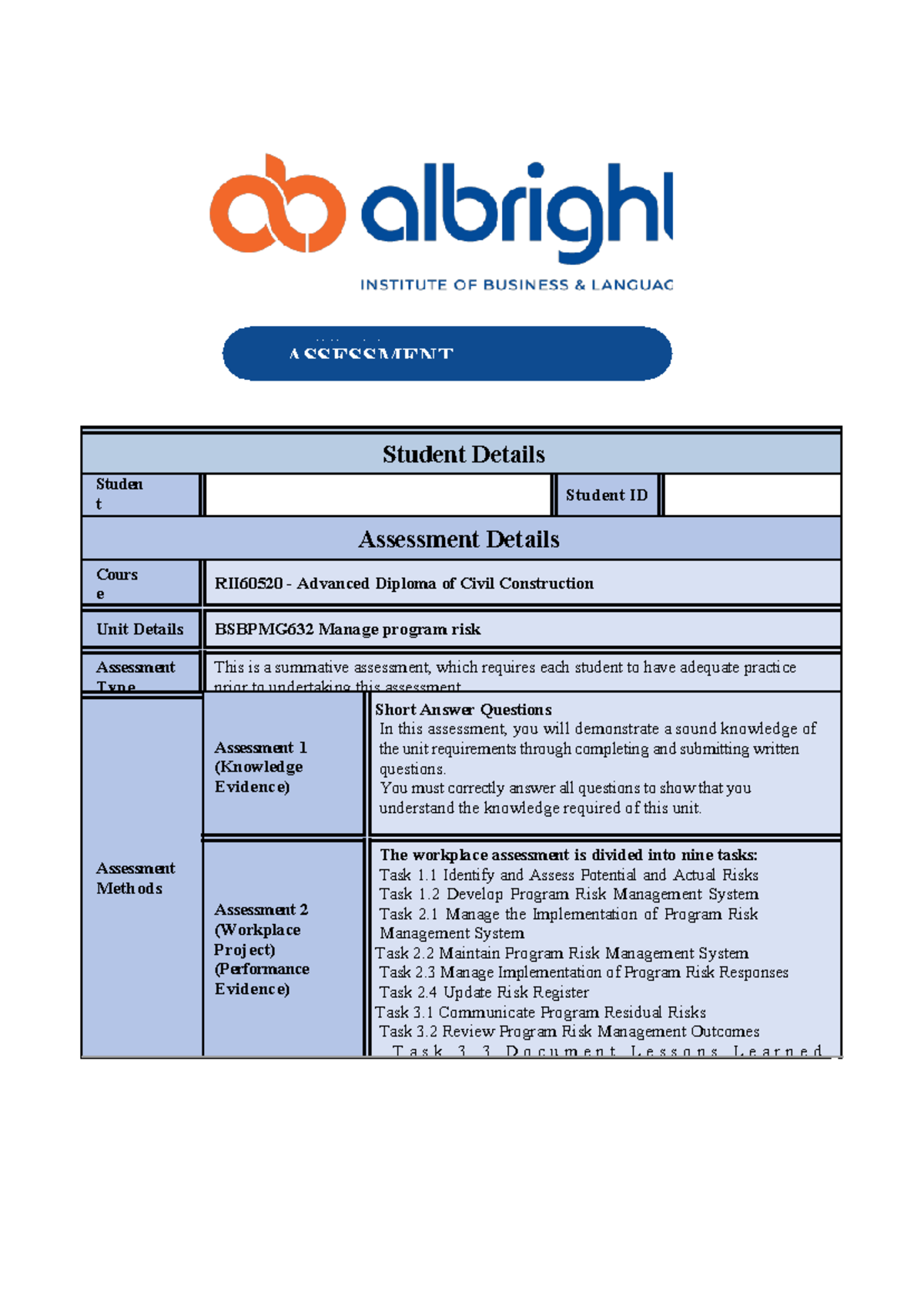 TRG-DOC-09 Student Assessment Bsbpmg 632-V1.1 23-01-2023 00 19 38 ...