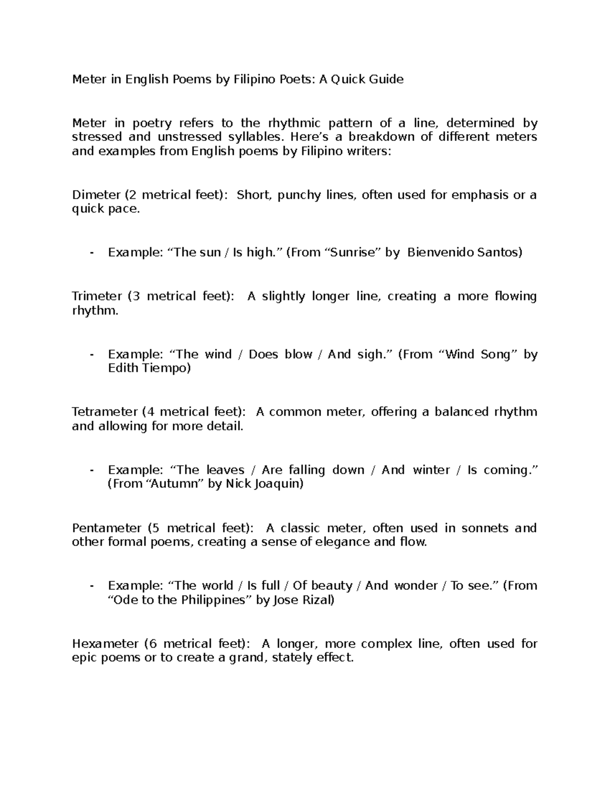 Meter - Here’s a breakdown of different meters and examples from ...