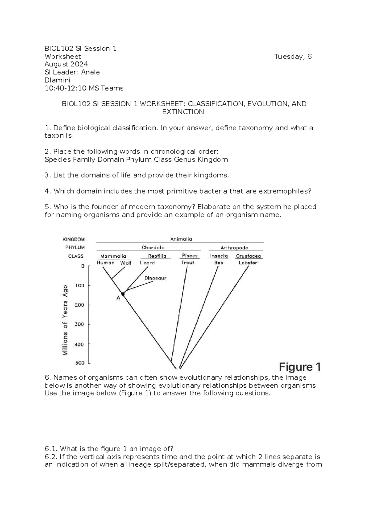 BIOL102 SI Session 1 Worksheet Anele - BIOL102 SI Session 1 Worksheet ...