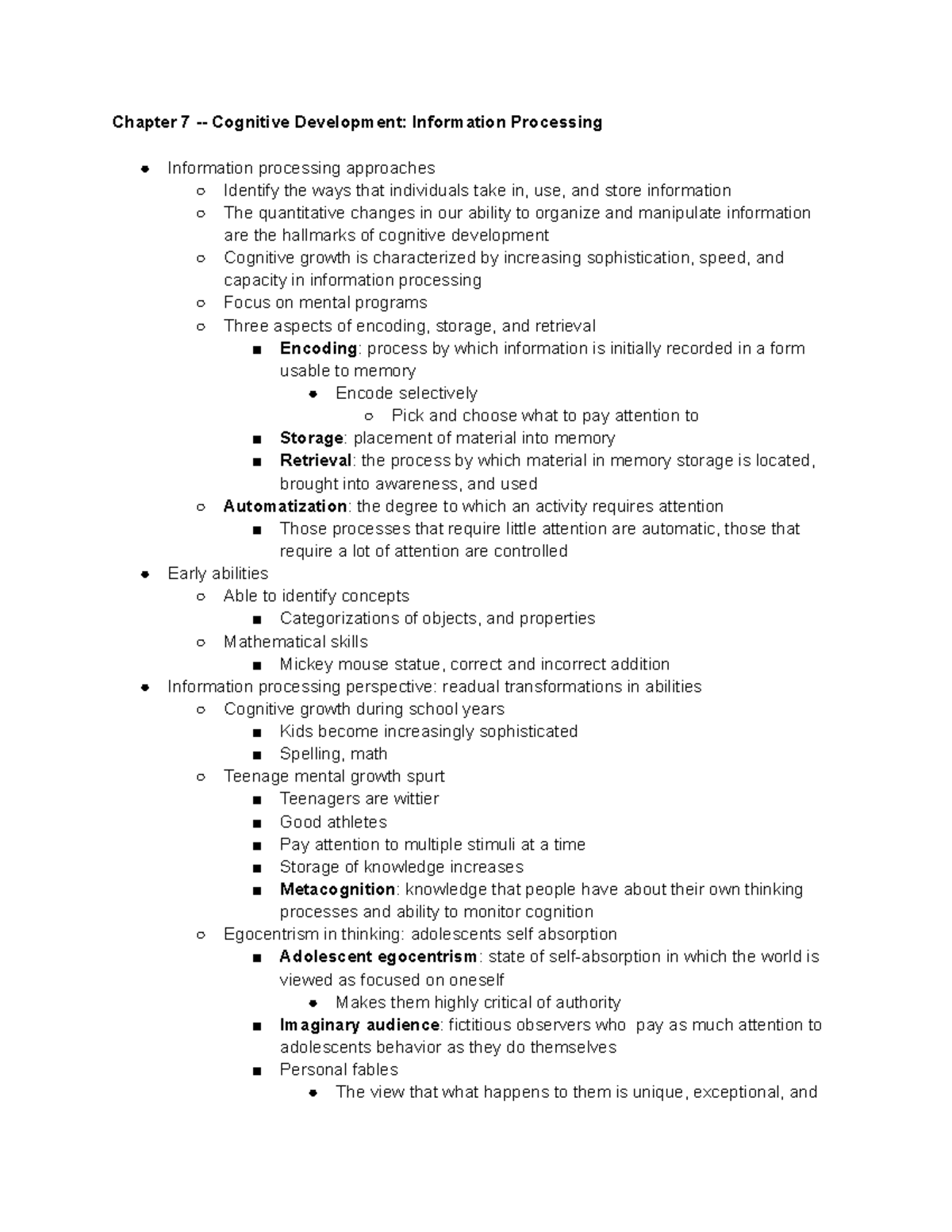 Chapter 7 Notes - Chapter 7 - Cognitive Development: Information ...