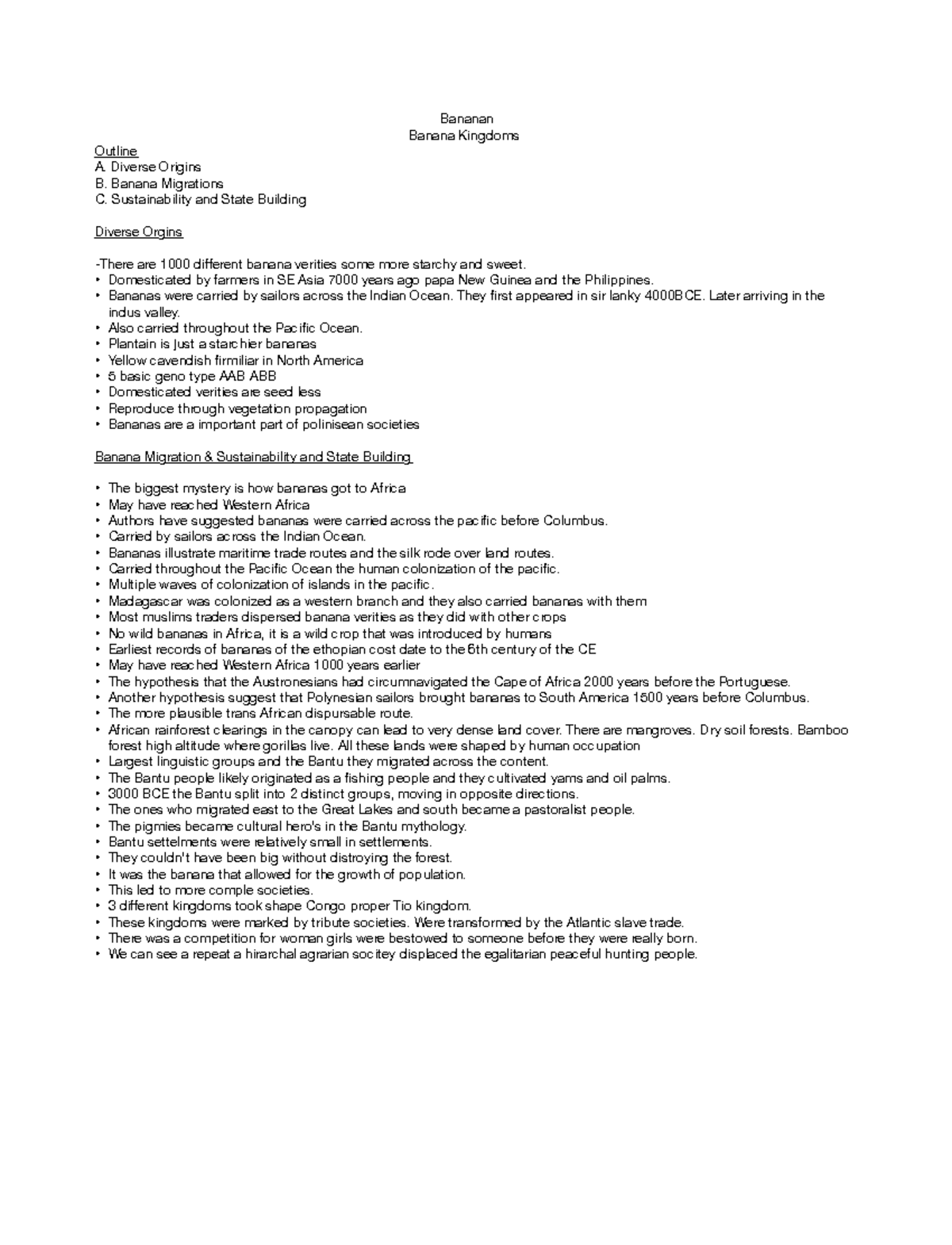 Module 8 Banana note - Bananan Banana Kingdoms Outline A. Diverse ...