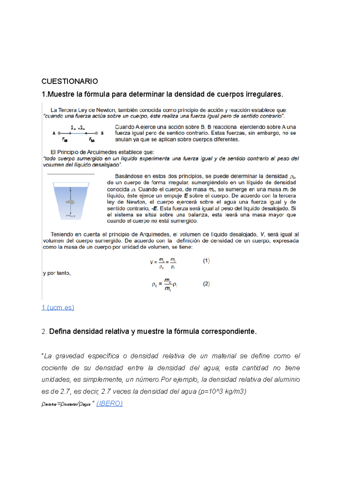 Previo 1 - “La gravedad específica o densidad relativa de un material ...