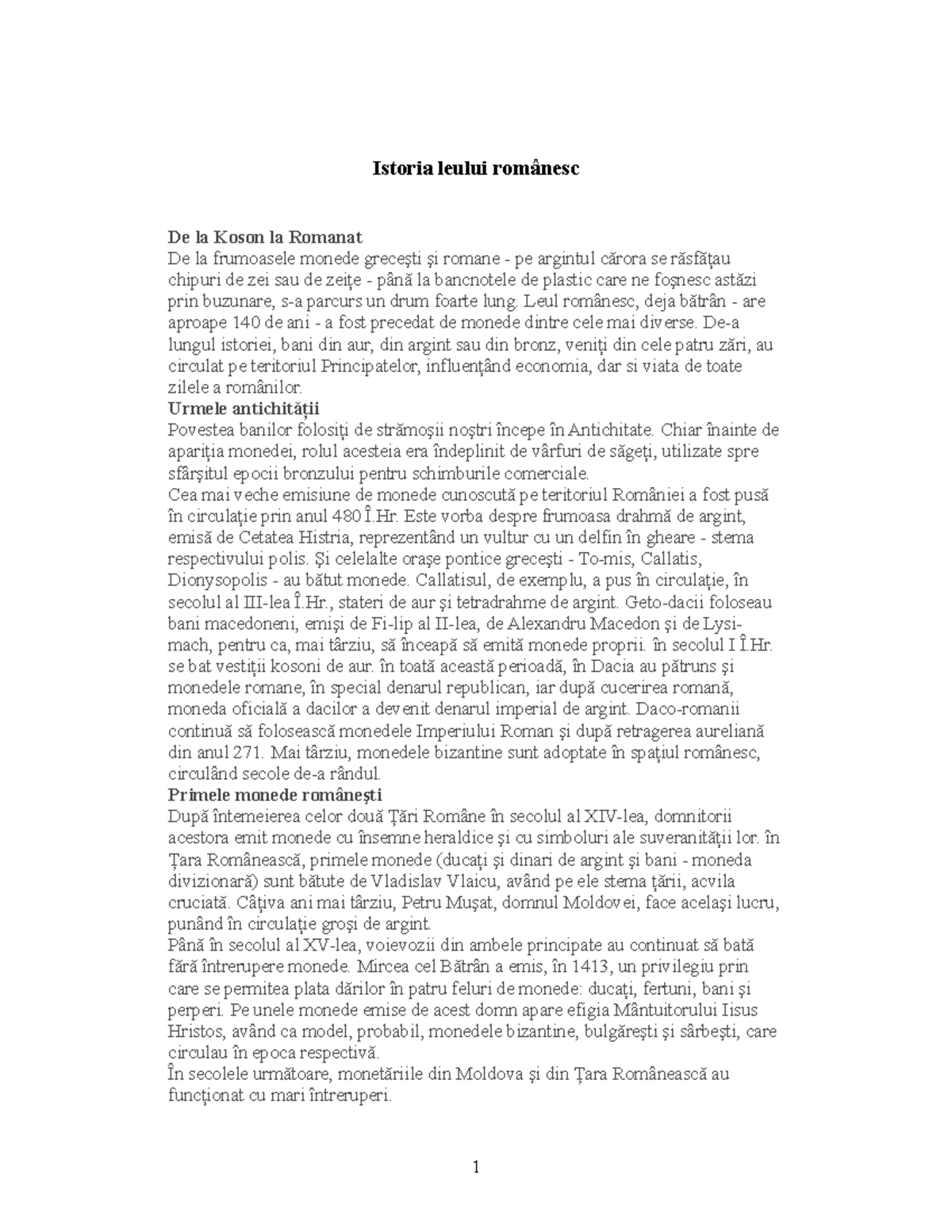 Referat.Istoria Leului Romanesc - Istoria leului românesc De la Koson ...