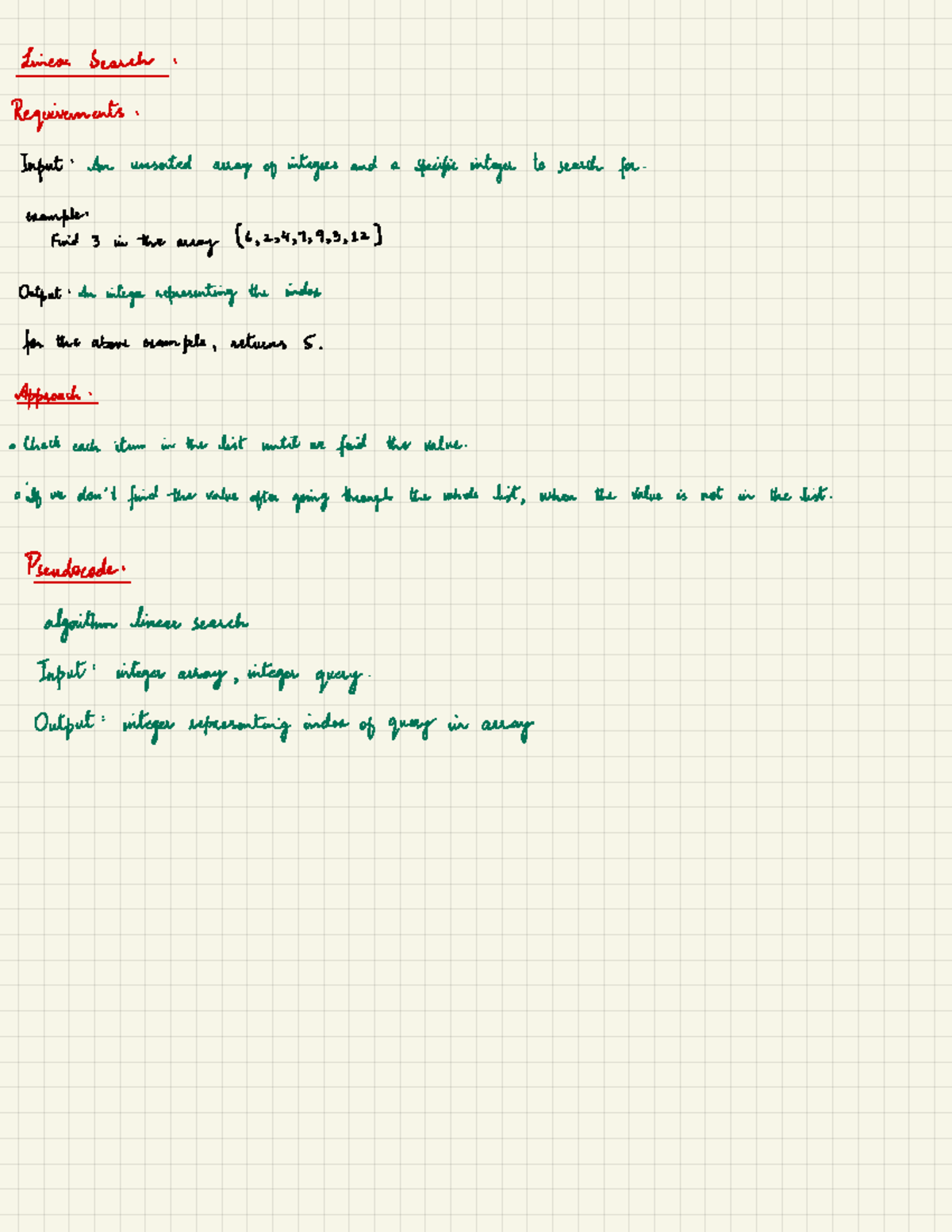 Linear search example - Linear Search Requirements Input : An unsated ...