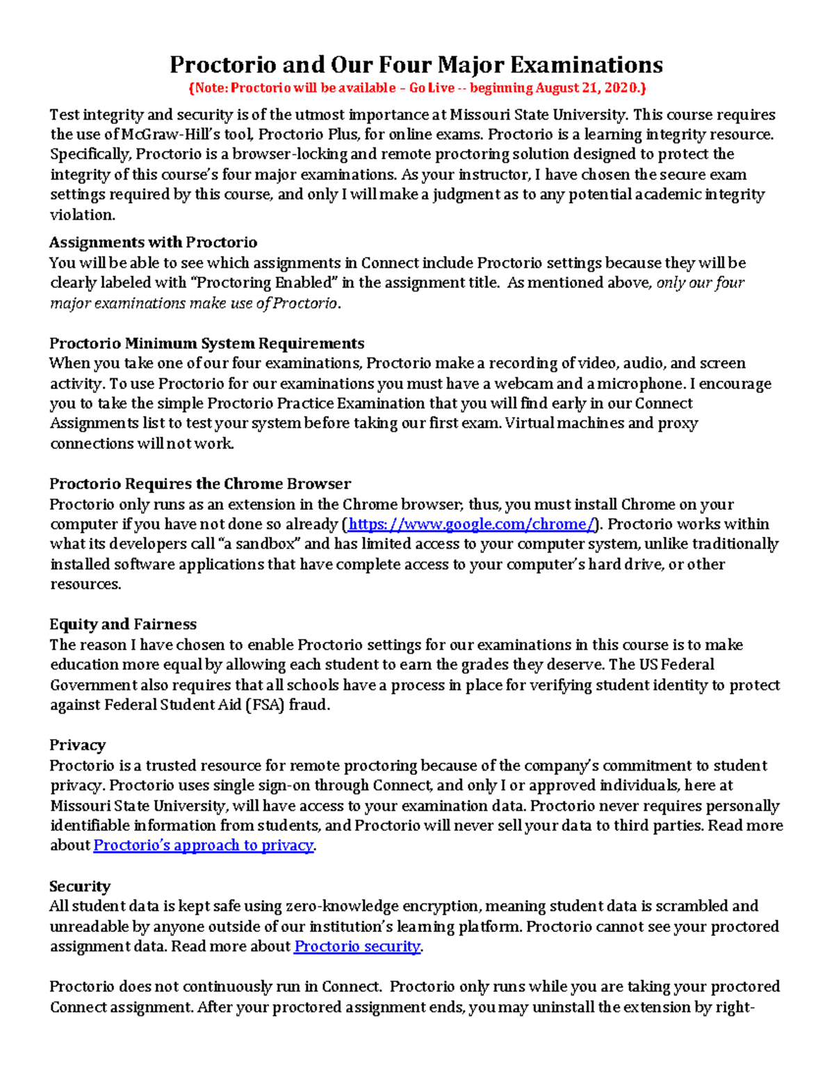 Proctorio and Examination Instructions - Proctorio and Our Four Major ...