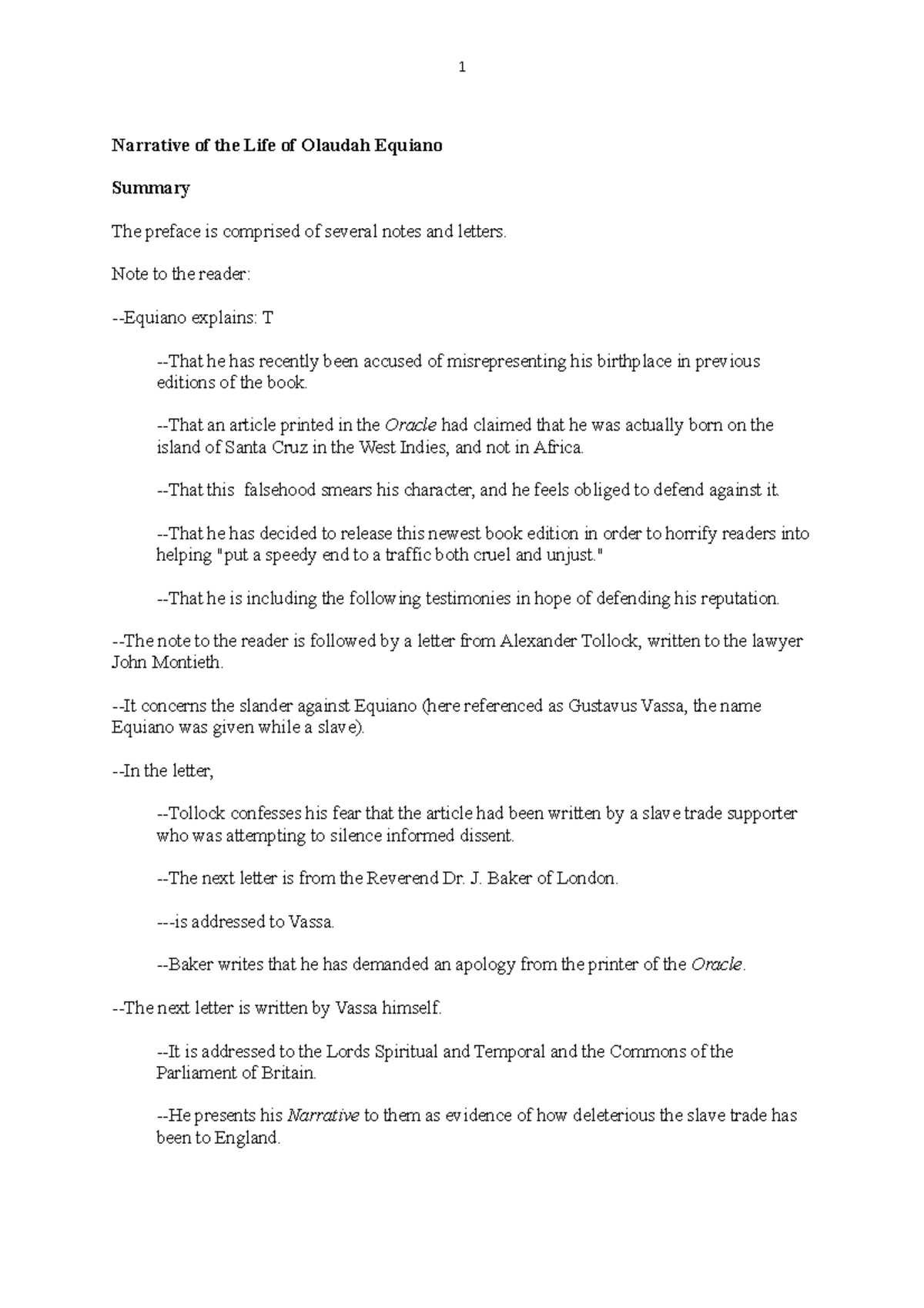 The Interesting Life of Olaudah Equiano Plot - Narrative of the Life of ...