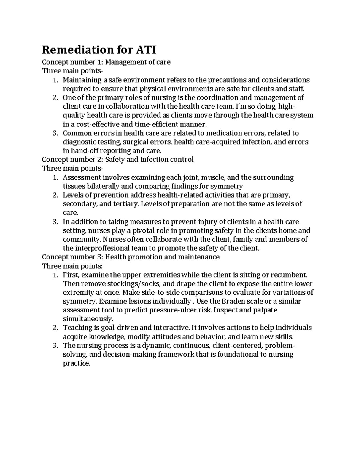 Ati remediation week 1 - VNSG 1423 - San Jac - Studocu