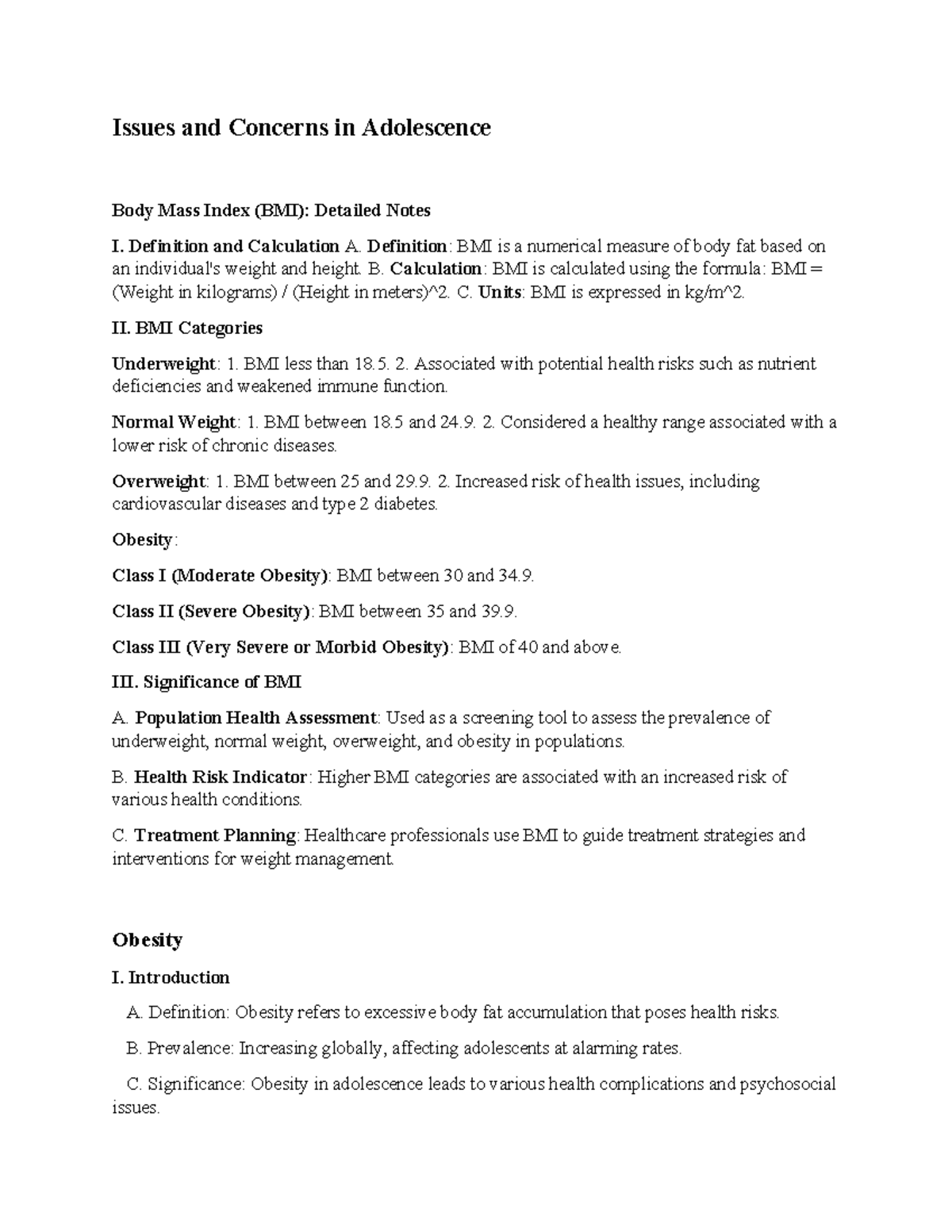 Obesity - Simple lecture notes - Issues and Concerns in Adolescence ...