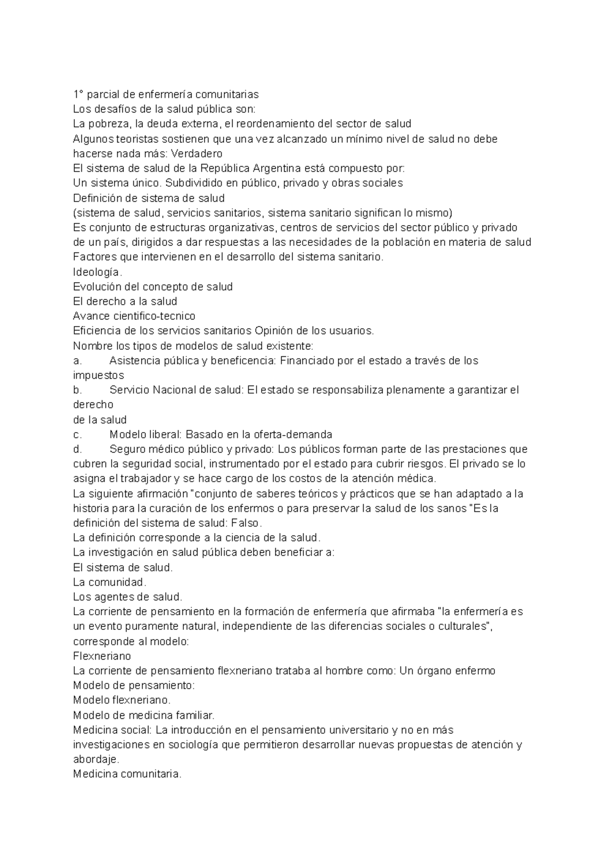 Preparacion primer parcial Enfermeria Comunitaria - 1° parcial de enfermería comunitarias Los ...