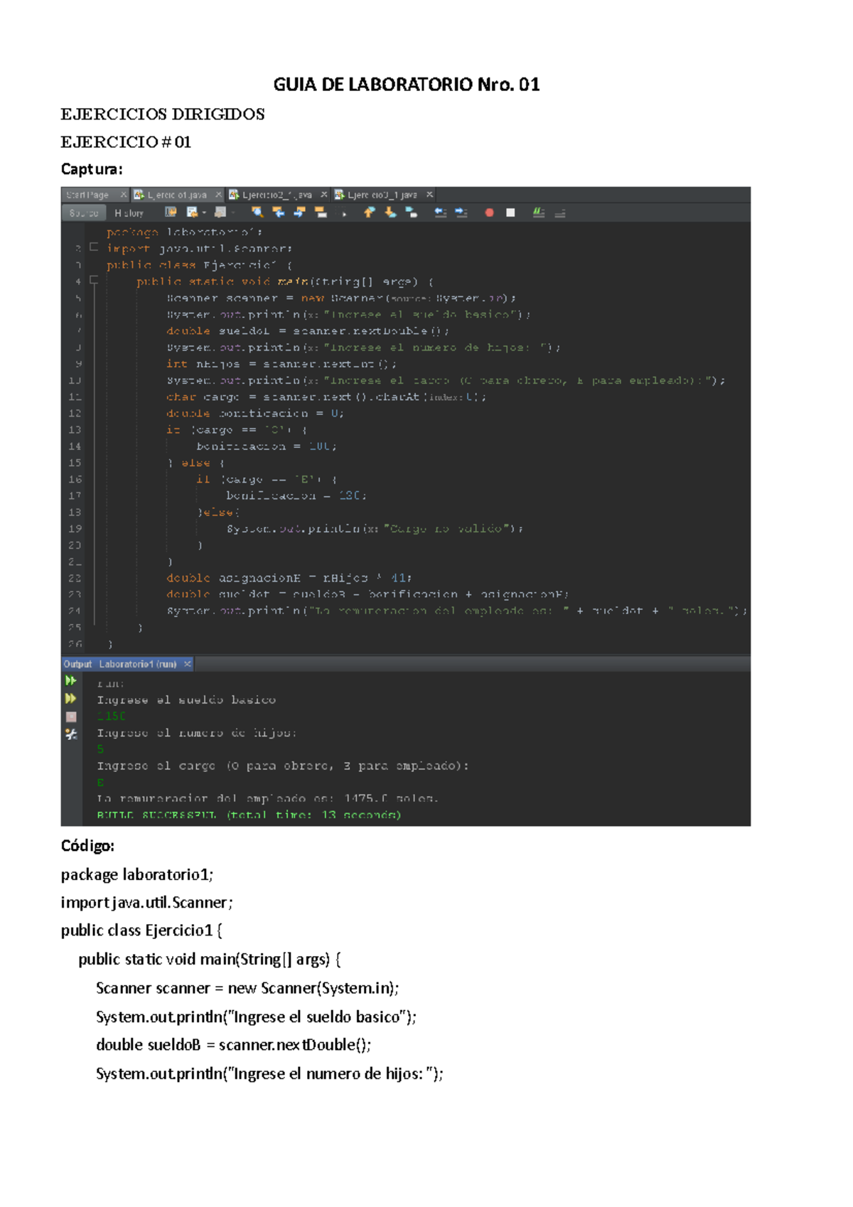 Guia+de+Laboratorio+N°+1 - GUIA DE LABORATORIO Nro. 01 EJERCICIOS DIRIGIDOS EJERCICIO # 01 ...