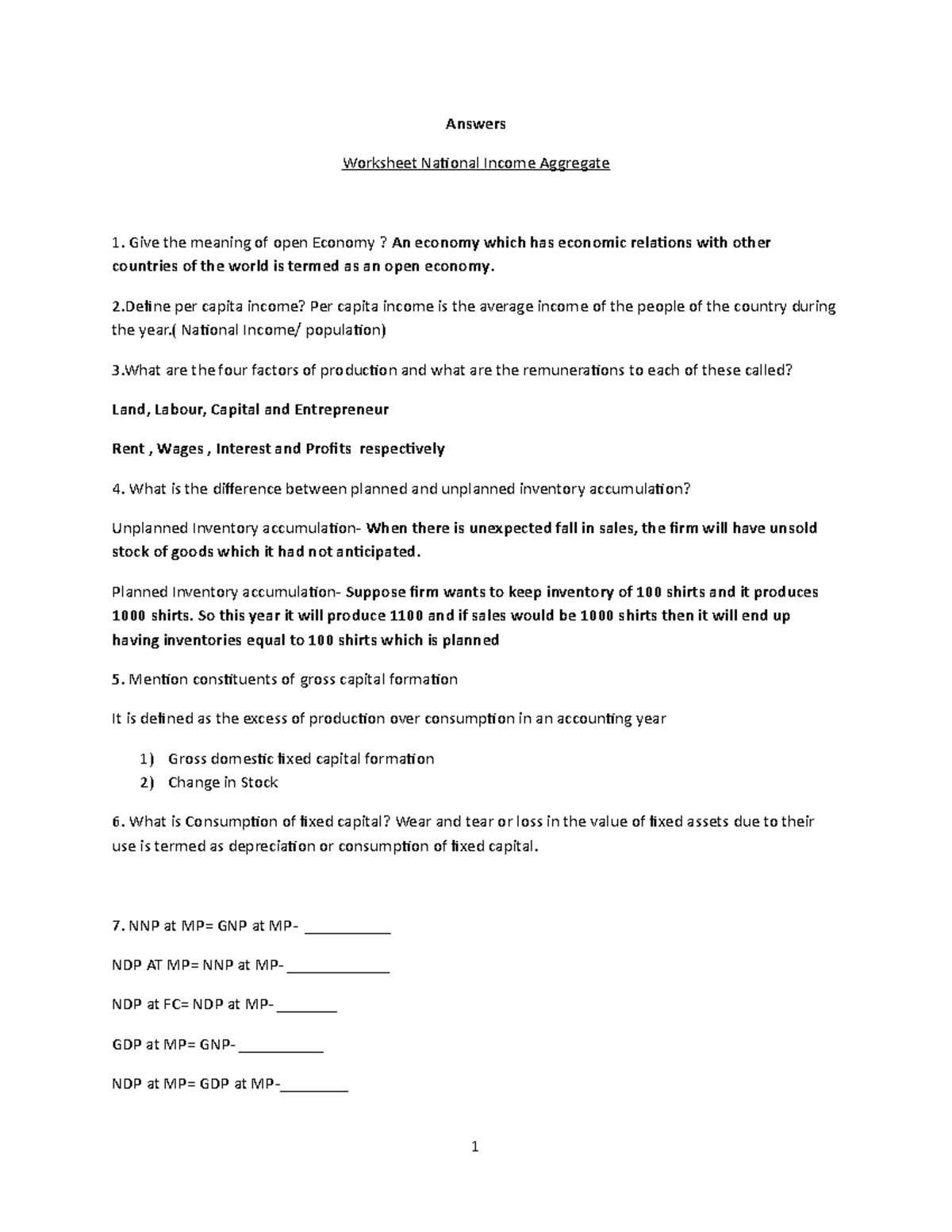Worksheet 2 - mmm - Answers Worksheet National Income Aggregate Give ...