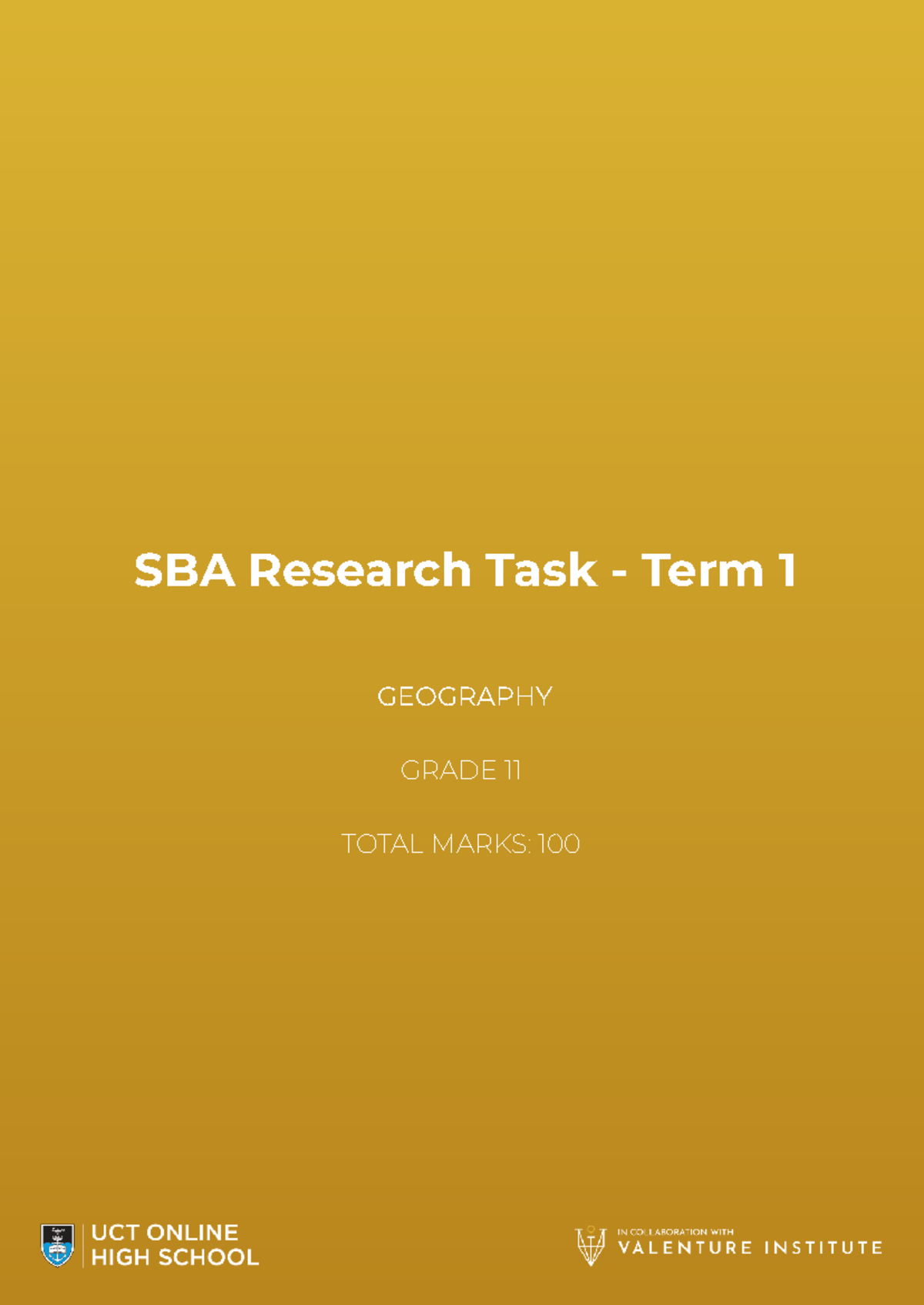 G11 Geography Term 1 SBA M7 Question Paper 1 - SBA Research Task - Term ...